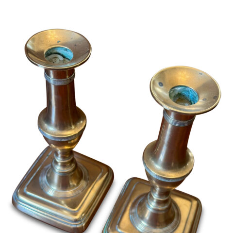 Pair Georgian brass candlesticks c.1810 - Valentine’s Antique Gallery